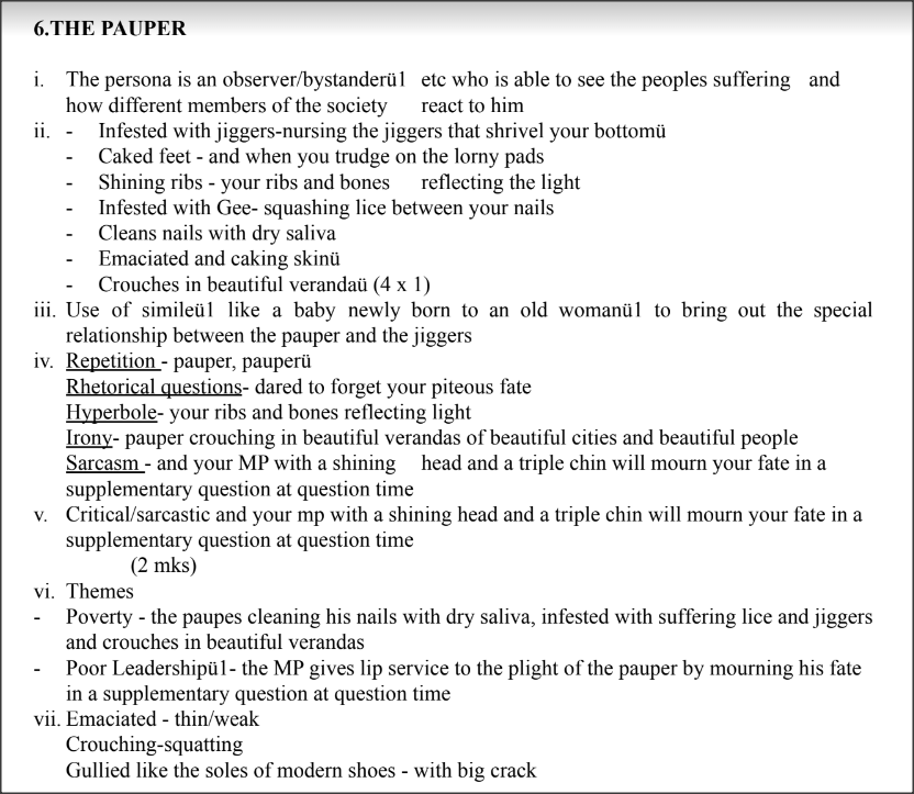 THE PAUPER - KCSE ENGLISH POETRY QUESTIONS AND ANSWERS - ELIMU ASSISTANT