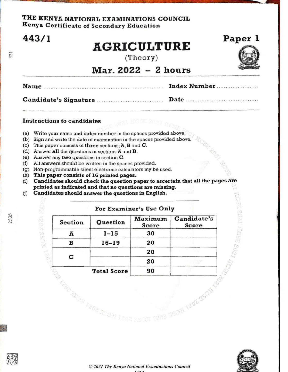 KCSE AGRICULTURE PAST PAPERS - 2022 - ELIMU ASSISTANT